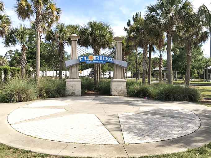 The welcome sign's bold design makes it impossible to miss, even if you're half-asleep from driving through three states before breakfast.