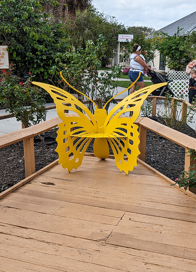 This whimsical yellow butterfly bench isn't just Instagram-worthy &ndash; it's the perfect spot to rest while plotting which aviary to explore next.