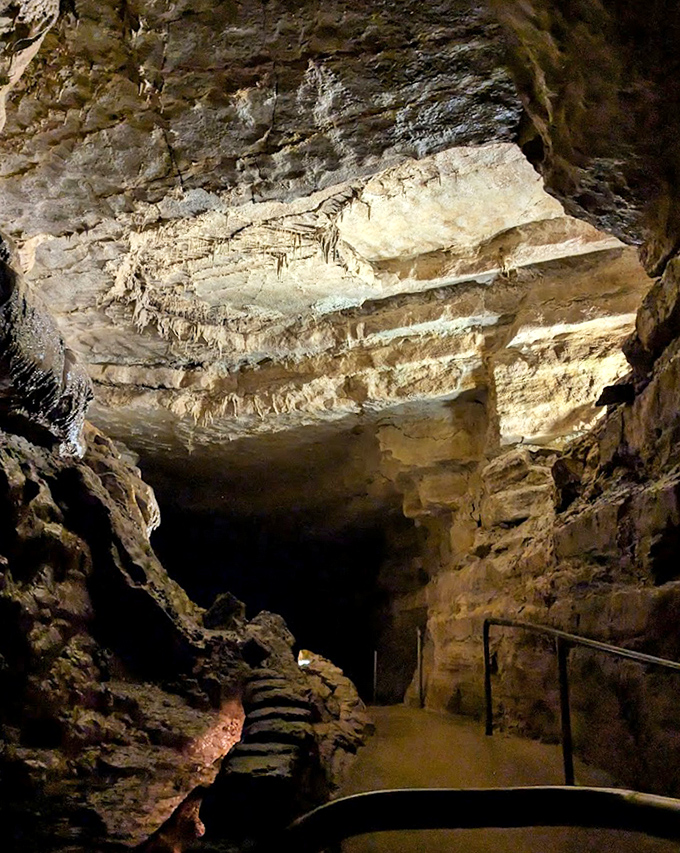 The cave's dramatic entrance beckons visitors into a world where darkness reveals unexpected beauty and ancient secrets.