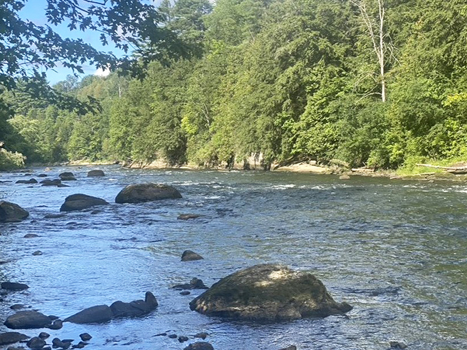 Vermont's liquid highway &ndash; Otter Creek's gentle current navigates ancient stones, creating a soothing soundtrack for your woodland journey.