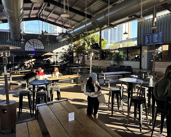 Morning light streams through The Churchill's open design, creating a peaceful moment before the day's hustle begins.