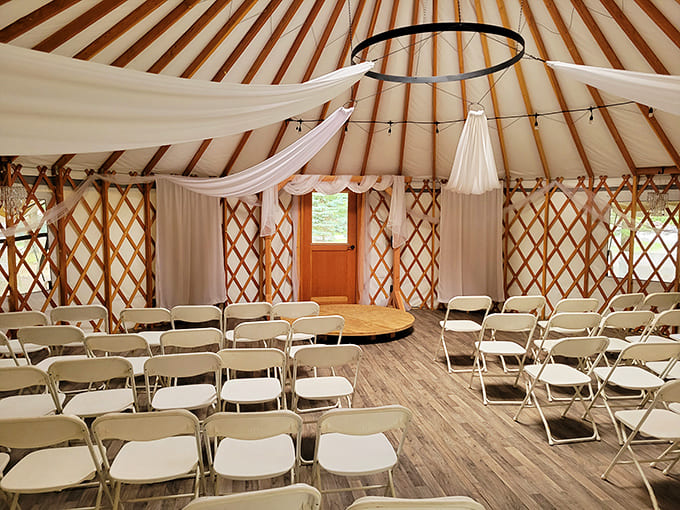 The event yurt transforms into whatever you need it to be, from wedding venue to gathering space, proving that round buildings are vastly underrated.