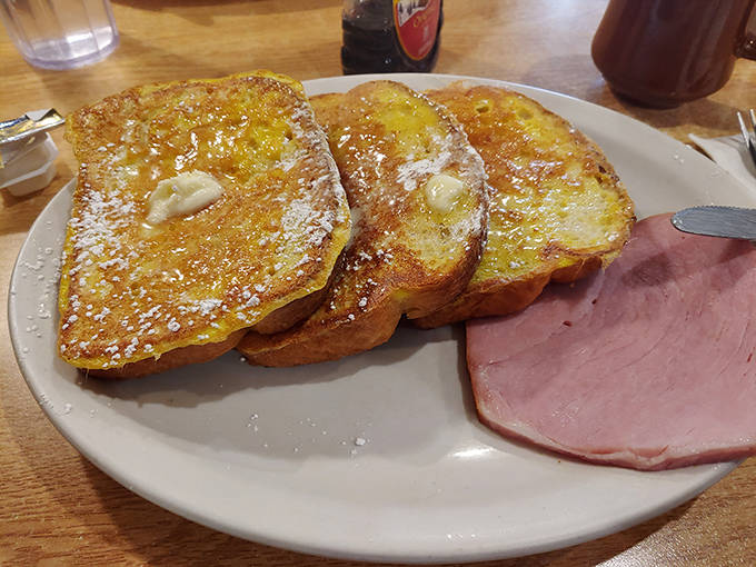 Golden French toast and ham, the breakfast equivalent of a warm hug on a cold northern morning.
