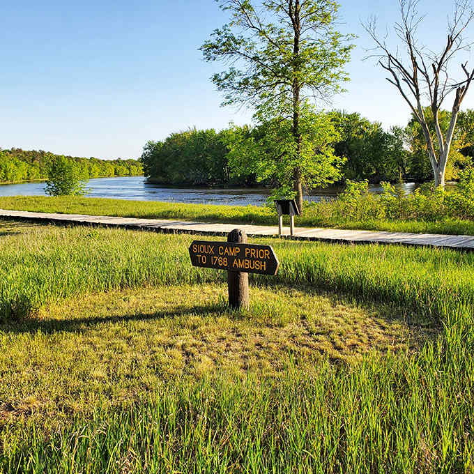 Main Street wasn't always shopping malls and traffic lights &ndash; this interpretive sign reveals the bustling frontier thoroughfare that once stood here.