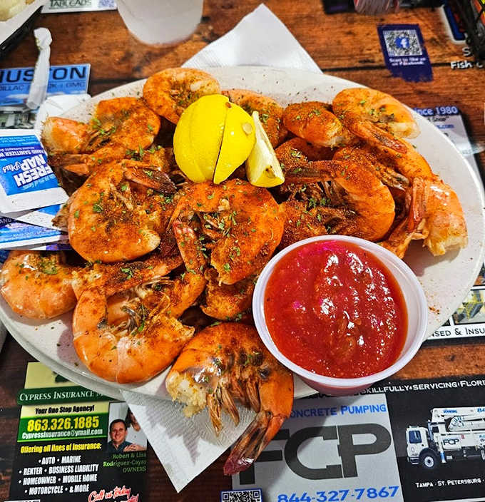 Peel-and-eat shrimp dusted with spices that leave a pleasant tingle – the kind of finger food that justifies those paper towel rolls.