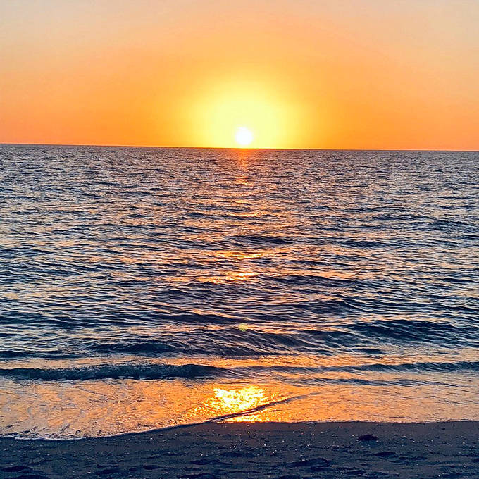 Sunset: The sun bids farewell in spectacular fashion, painting the Gulf waters with liquid gold that would make King Midas jealous.
