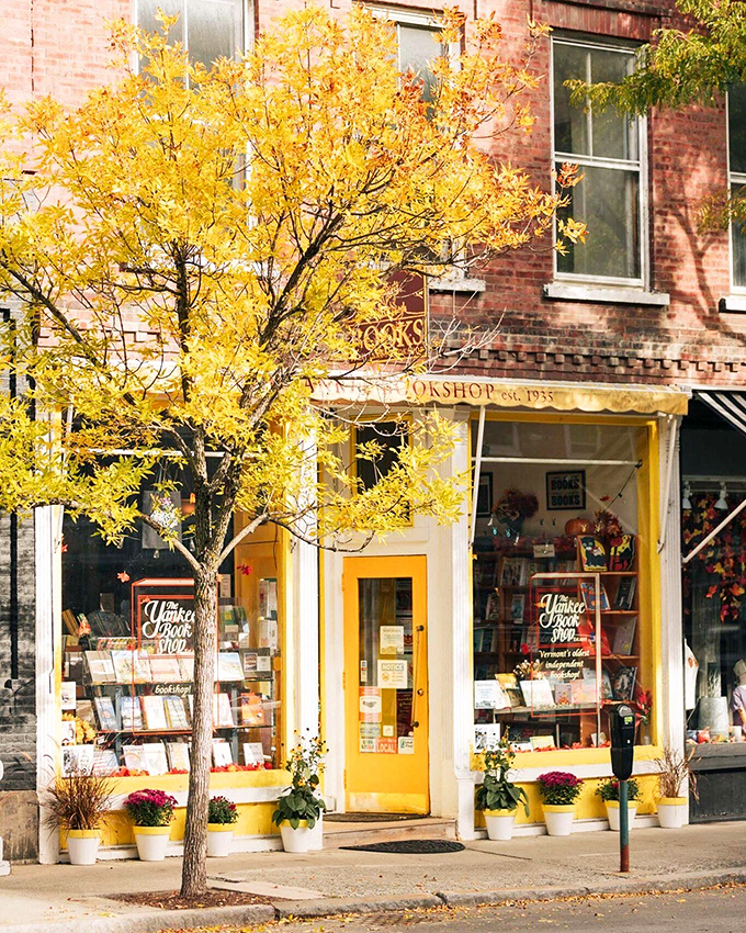 The Yankee Bookshop's sunny facade promises literary treasures inside &ndash; Vermont's oldest independent bookstore still going strong.