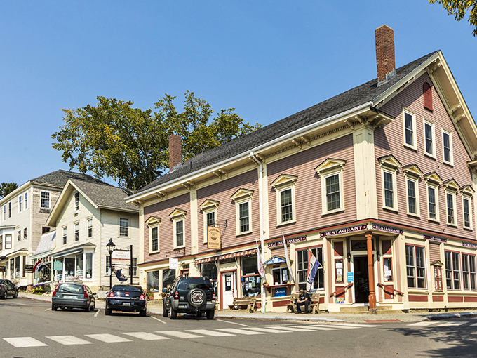 Castine offers a peaceful haven where forest meets sea, with a simple dock providing access to the clear waters of Penobscot Bay.