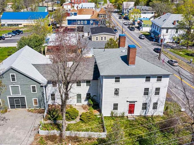 Limerick's town center features the classic white buildings and community spaces that define small-town New England architectural character.