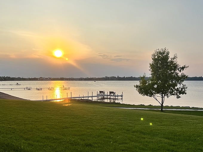 Lake Bemidji's shoreline offers a peaceful retreat where the water meets the land in a gentle embrace of sand and stone.