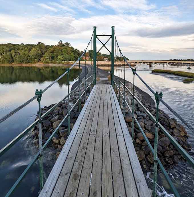 This charming footbridge lives up to its playful name, offering a gentle swaying experience over the peaceful York River below.