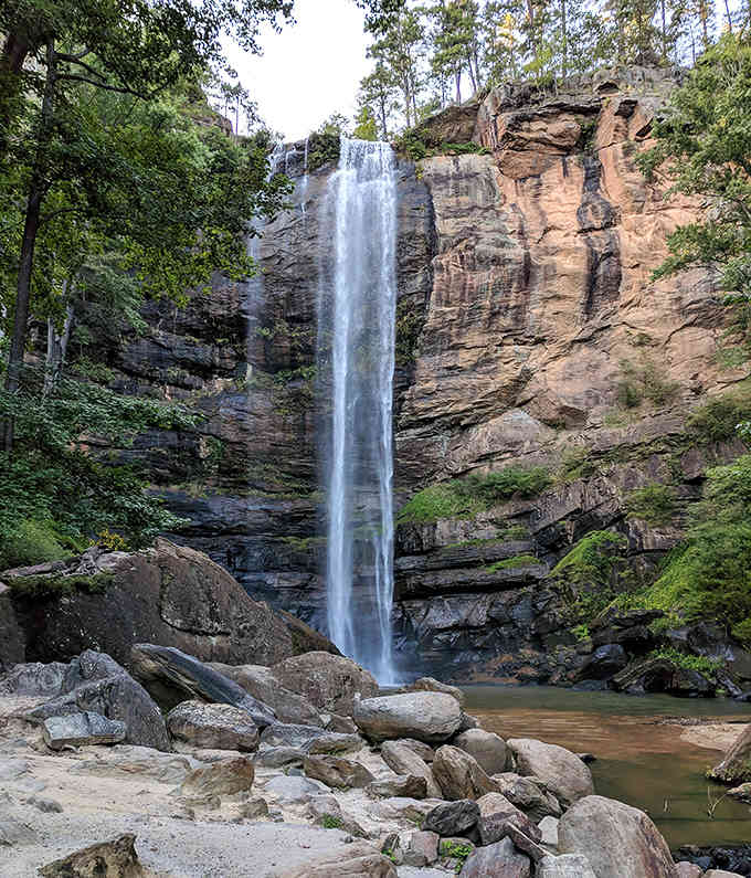 The uninterrupted 186-foot cascade of Toccoa Falls creates a peaceful sanctuary on the college campus that shares its name.