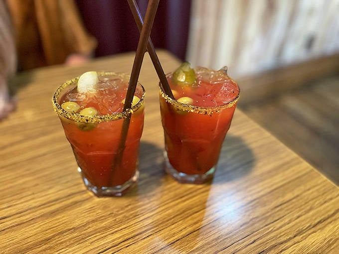 These Bloody Marys aren't just cocktails &ndash; they're practically a meal in themselves, garnished with enough vegetables to count as your daily serving.