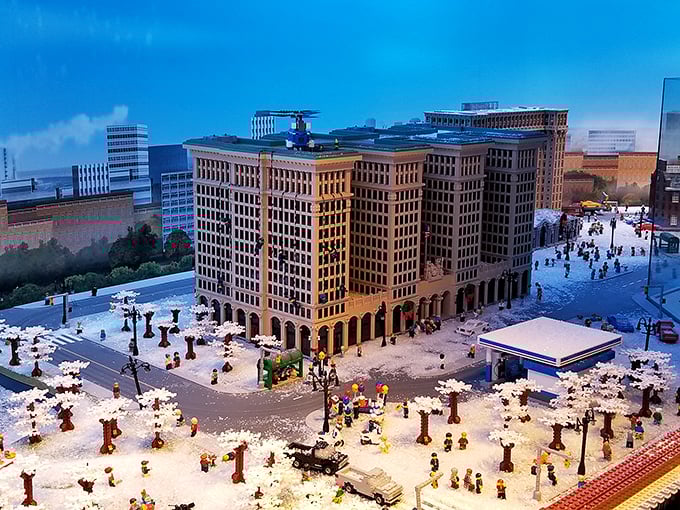 Cadillac Place stands regally in brick form, its architectural details meticulously recreated by builders who clearly have more patience than most of us.