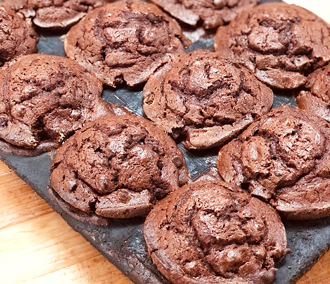 Chocolate muffin tops that spread like delicious mushroom clouds of cocoa goodness. Morning glory that makes alarm clocks almost bearable.