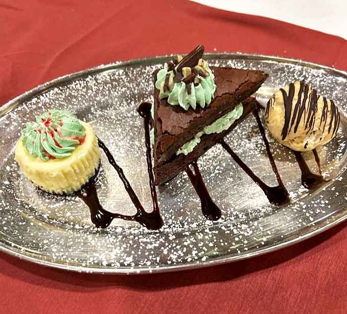 A dessert sampler plate that turns indecision into an advantage - why choose one sweet masterpiece when you can experience three?