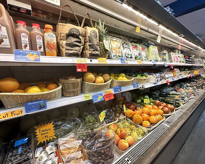 Fresh produce mingles with local specialties in the grocery section, where Vermont's bounty is displayed with unpretentious pride.
