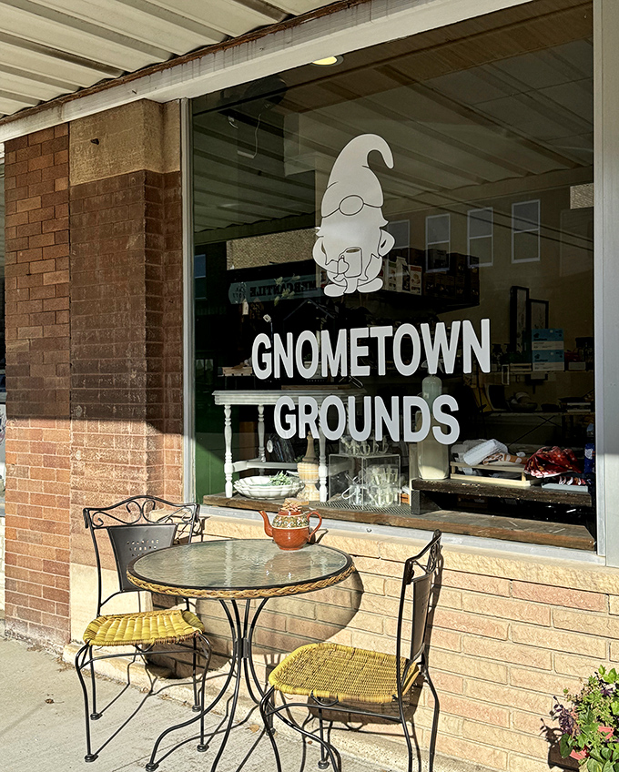 Gnometown Grounds fully committing to the theme, because if you're the gnome capital you might as well lean in.