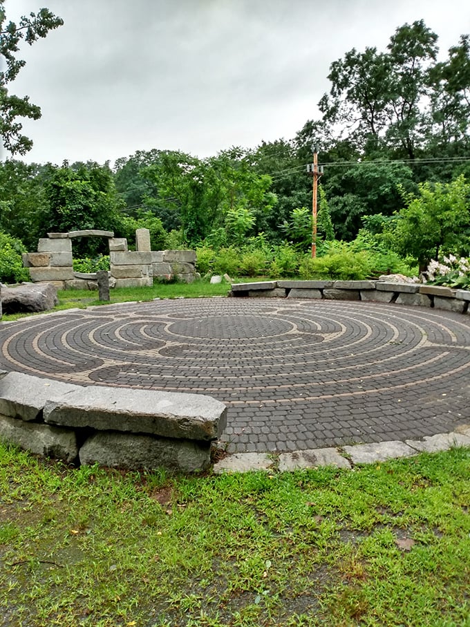The Historic Riverfront Park's stone labyrinth invites contemplative walking, a meditative counterpoint to the rushing waters that once powered the town's mills.