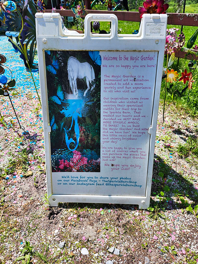 The Magic Garden sign explains the inspiration behind this whimsical outdoor space &ndash; children who believed in magic and adults who never stopped.