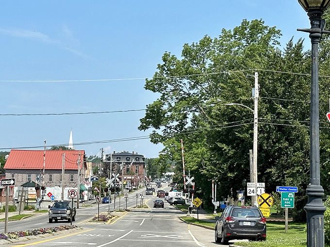 Brunswick's Main Street offers that perfect New England vista where church steeples punctuate the skyline like architectural exclamation points.