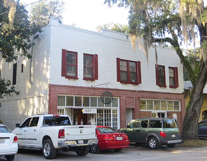 The Marlene Oberst Shop's crisp white building with red shutters looks like it should be selling ice cream, but offers vintage treasures instead.
