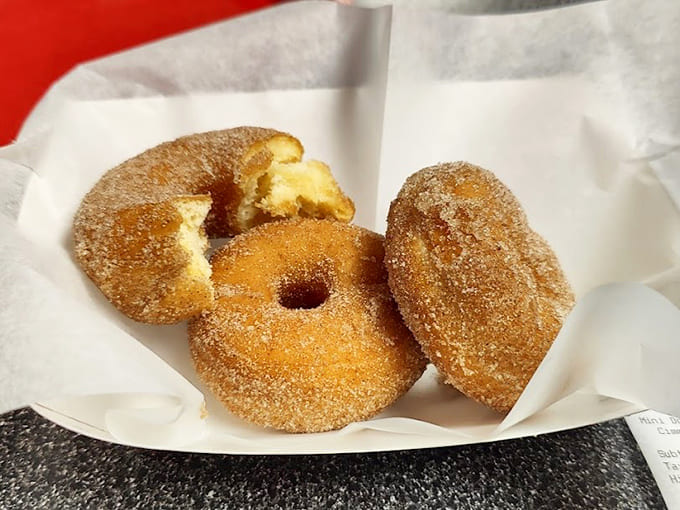 Mini donuts dusted with sugar provide the sweet finale your hot dog feast deserves, small but mighty.