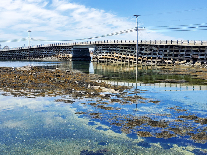 Bailey Island's picturesque harbor view with the bridge connecting this once-isolated community to the mainland.