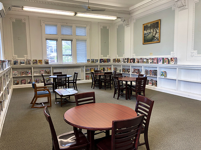 Comfortable seating arranged around tables creates the perfect spot for quiet study or losing yourself in a good book.