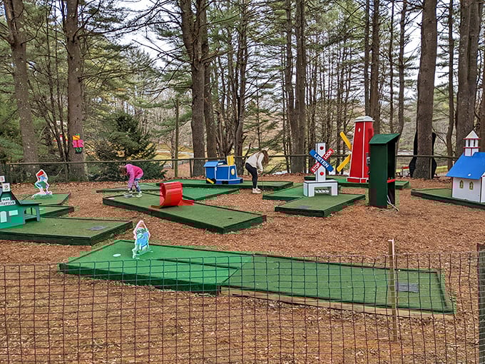 Putney's creative mini-golf course where local craftsmanship turns a simple game into an artistic experience.