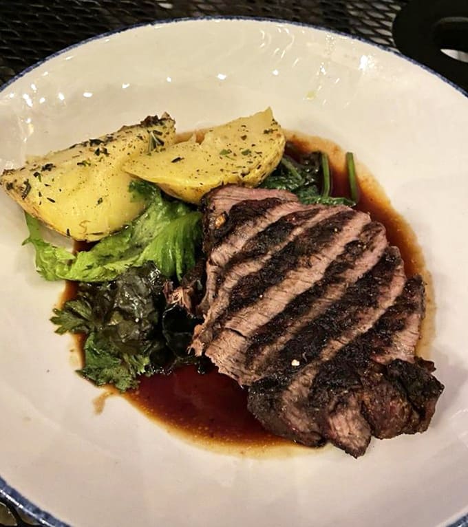 Perfectly cooked steak with potatoes that understand their supporting role but still manage to steal a bit of the spotlight anyway.