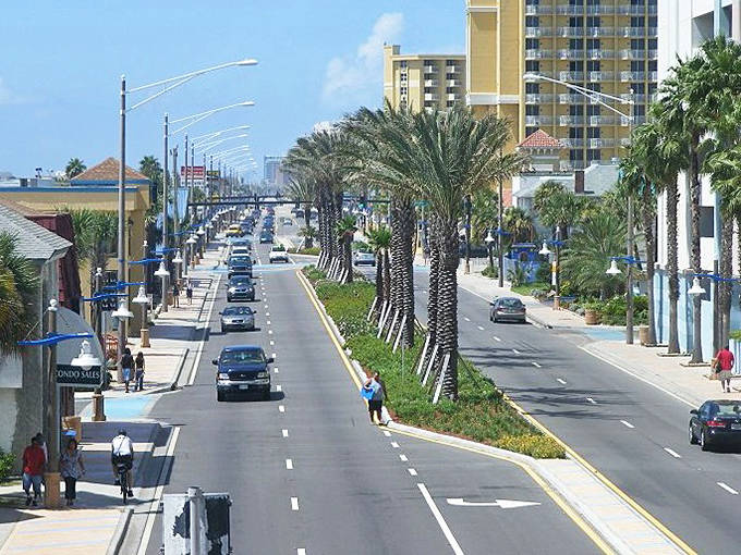 Daytona Beach from above: where the Atlantic meets manicured shoreline in a perfect Florida postcard moment.