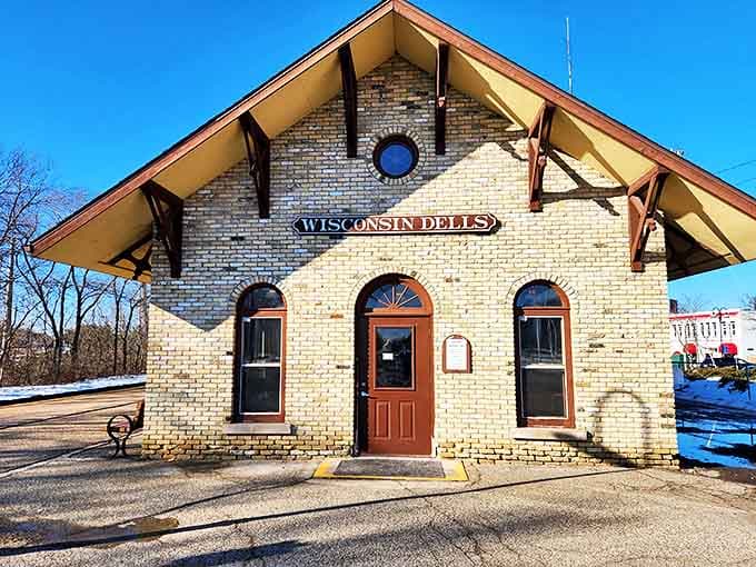 The historic Wisconsin Dells depot stands ready to transport you back to rail travel's golden age, minus the cigarette smoke.