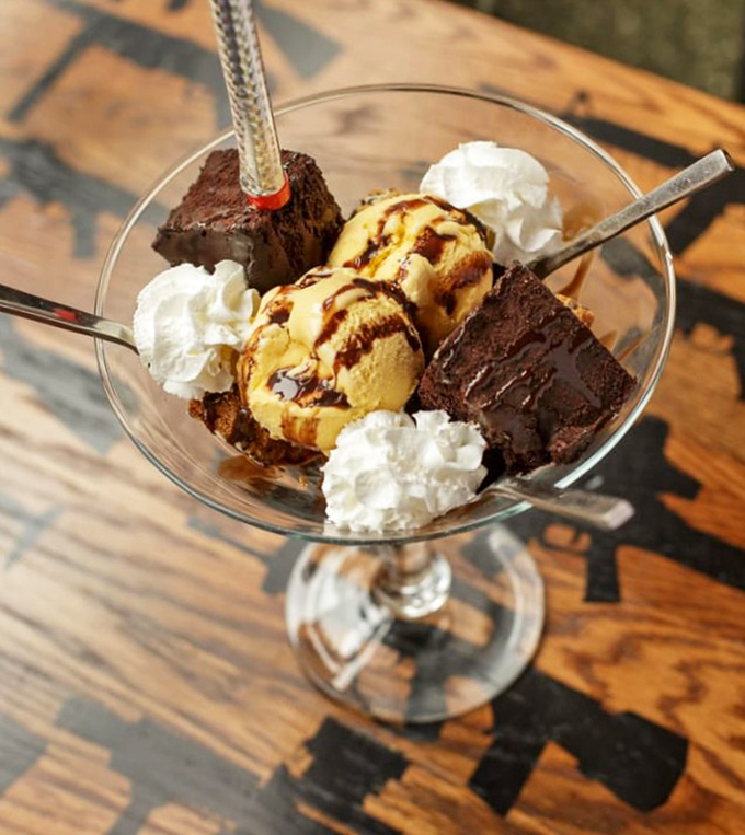 The brownie sundae &ndash; a sweet debriefing after your culinary mission, with ice cream and chocolate working together like perfect spy partners.