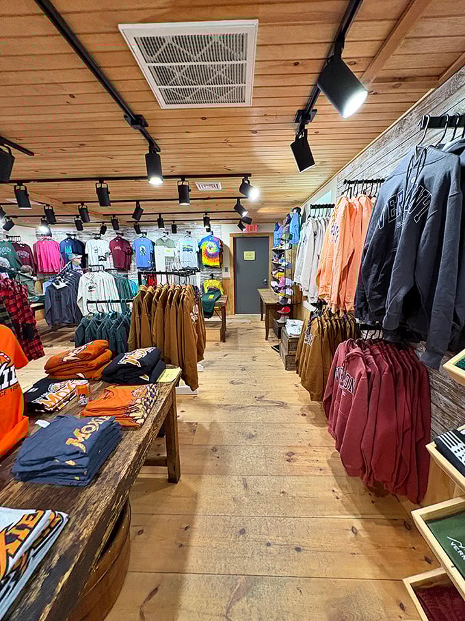 The clothing section offers Vermont-themed apparel that's actually stylish enough to wear back home without screaming "tourist!"