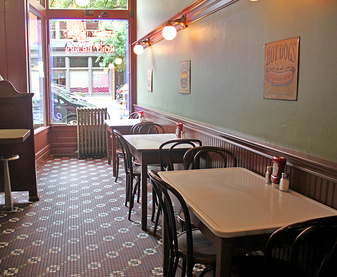 The vintage tile floor and classic diner seating make you feel like you've stepped into a time machine.