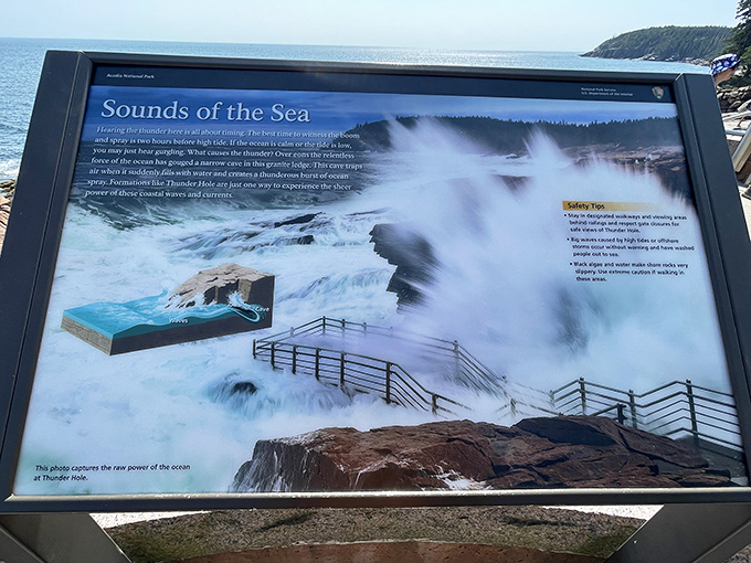 The informative signage explains Thunder Hole's fascinating science, though nothing prepares you for feeling that boom in your chest.