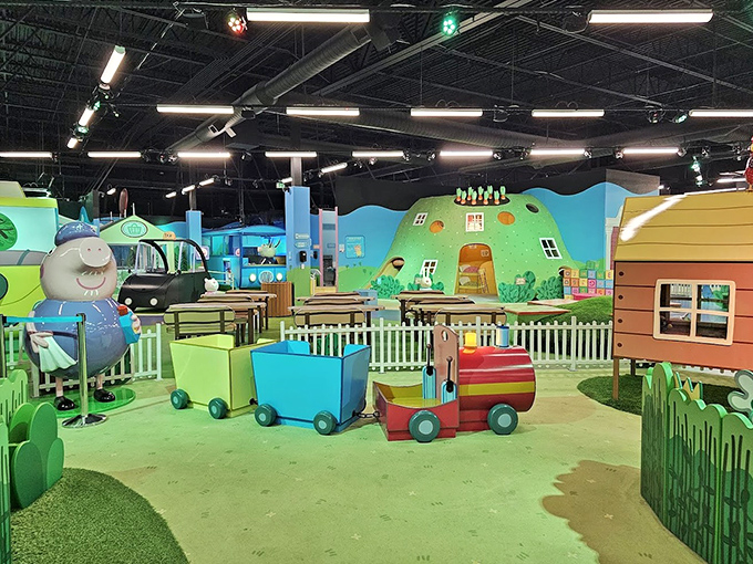 A panoramic view of Peppa's world that makes you wonder if the designers somehow extracted the inside of children's dreams.