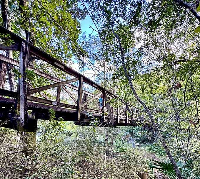 Kids on the bridge prove that suspension bridges are thrilling at any age, though their fearlessness might make adult visitors feel slightly less brave.