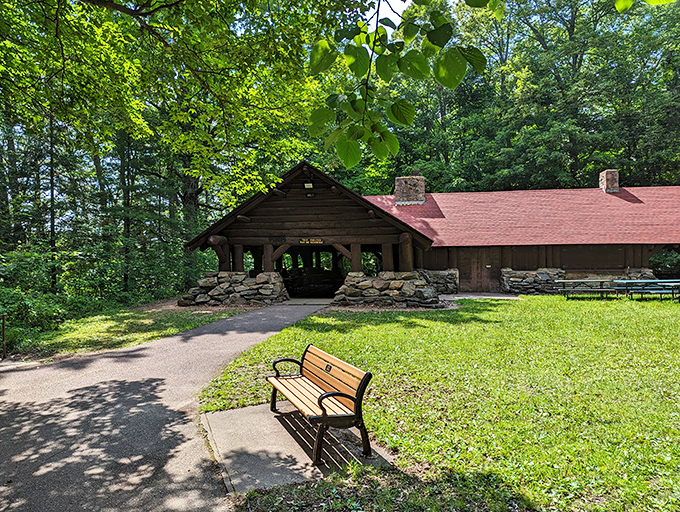 This rustic CCC-built shelter has welcomed generations of picnickers, its stone fireplace and timber roof offering comfort in Wisconsin's outdoor playground.
