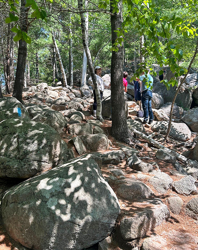 The path demands attention with its rocky terrain, but each challenging step brings you closer to one of Acadia's most whimsical wonders.