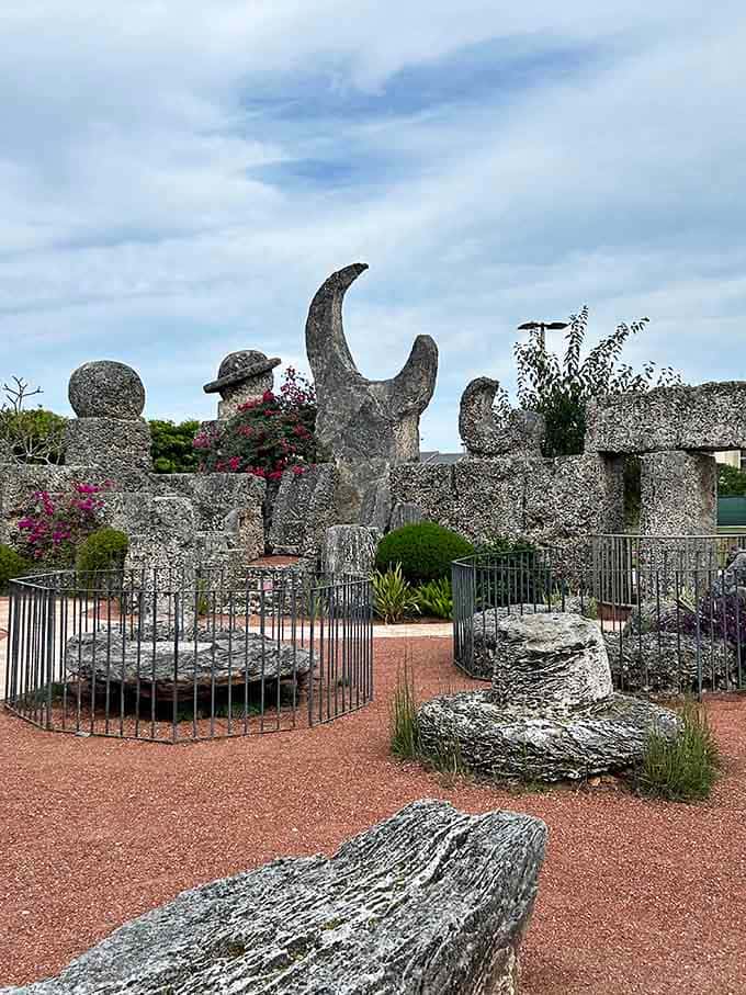 The sculpted coral rock garden exhibits showcase an artistic eye that matched the engineering genius, creating beauty alongside structural marvels.