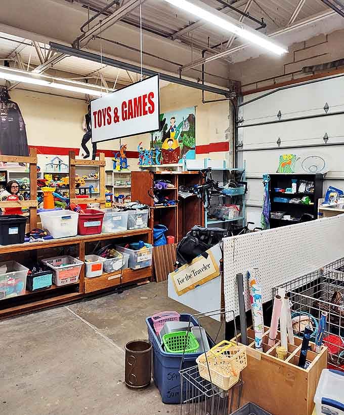 The toy section proves that fun doesn't require the latest trends or highest prices, just imagination and items that have stood the test of time.