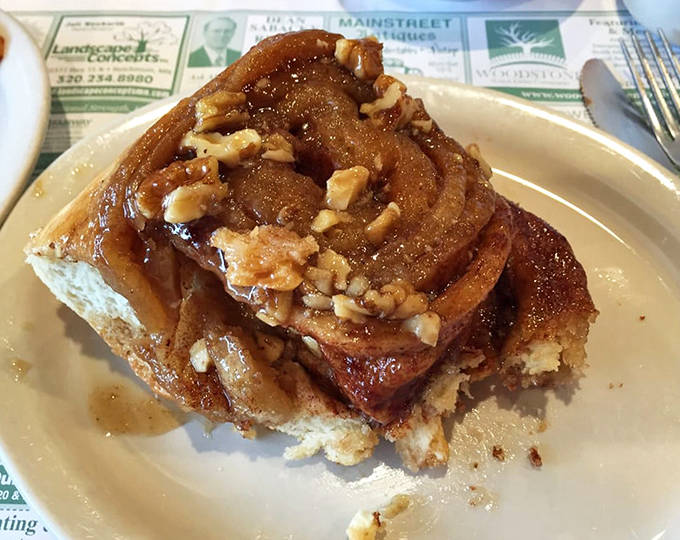 Cinnamon rolls the size of your face, with that perfect spiral of spice and sugar that makes you wonder why anyone bothers with those mall versions.