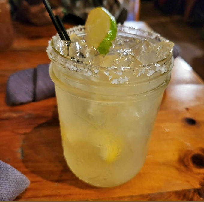 Even the iced tea gets the "twisted" treatment here &ndash; served in a mason jar with fresh lime and a salt rim for unexpected zing.