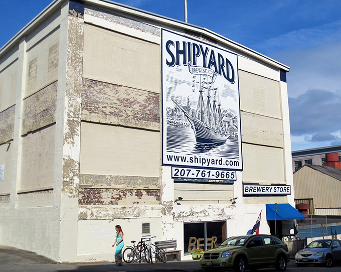Shipyard Brewing Company's iconic sign welcomes beer lovers to one of Portland's pioneering craft breweries, a must-visit for ale enthusiasts.