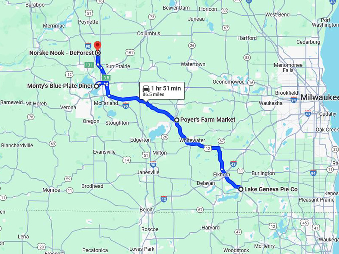 pie shop road trip map