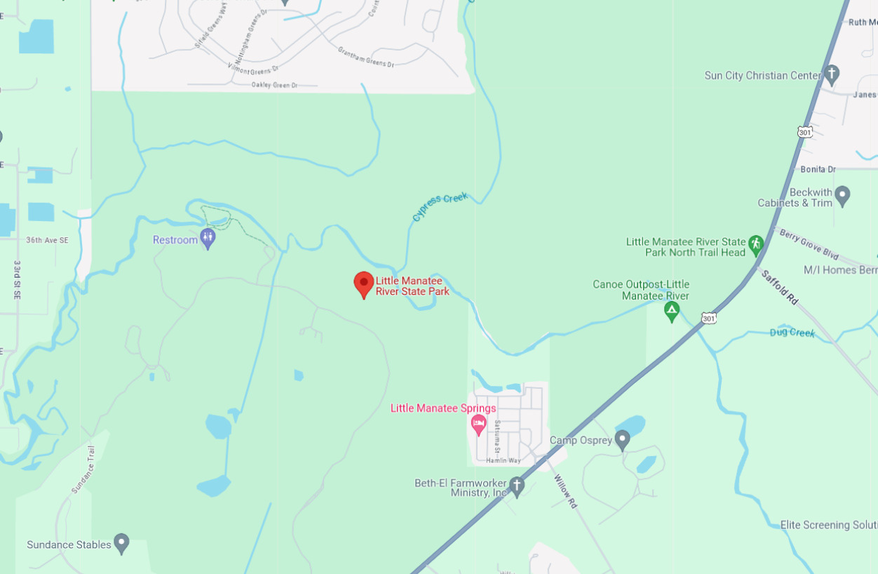 pinned location of the park from google maps