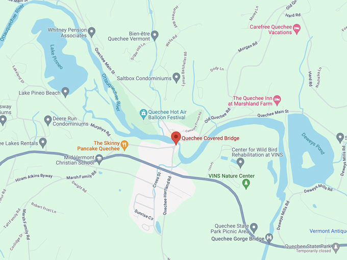 quechee covered bridge map