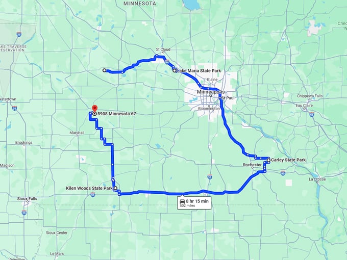 minnesota state park roadtrip 10 map